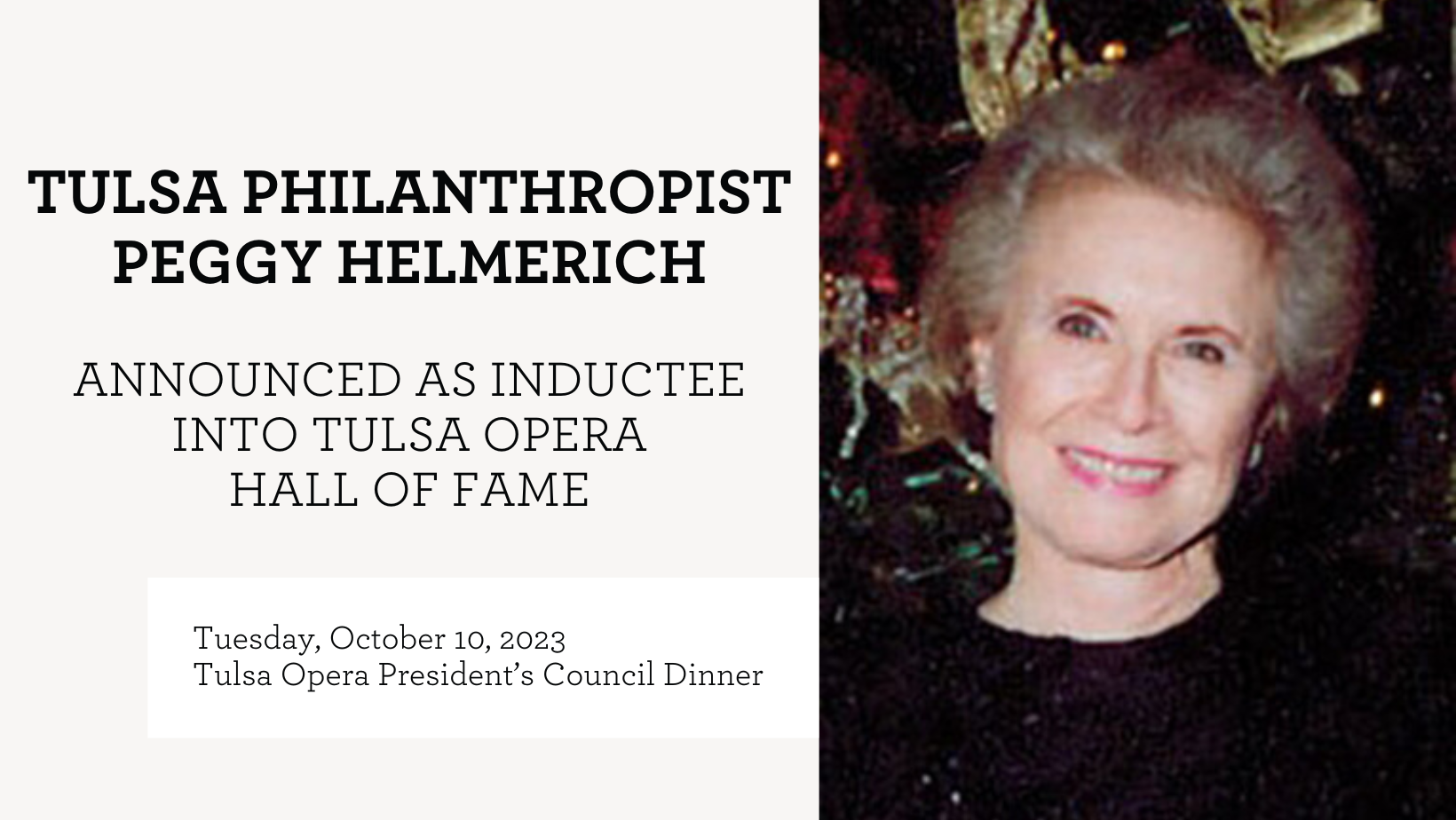 TULSA PHILANTHROPIST PEGGY HELMERICH ANNOUNCED AS INDUCTEE INTO TULSA ...